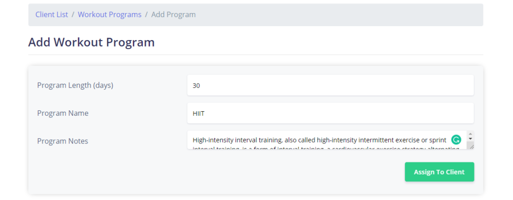 Personal Trainer Workout Program Feature