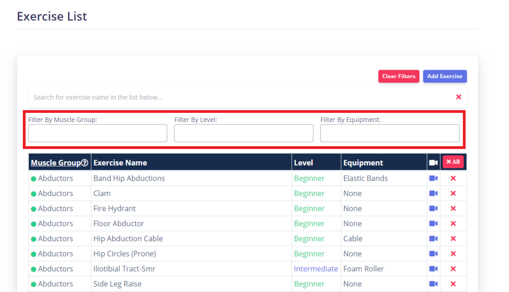 Exercise List Improvements & New Features