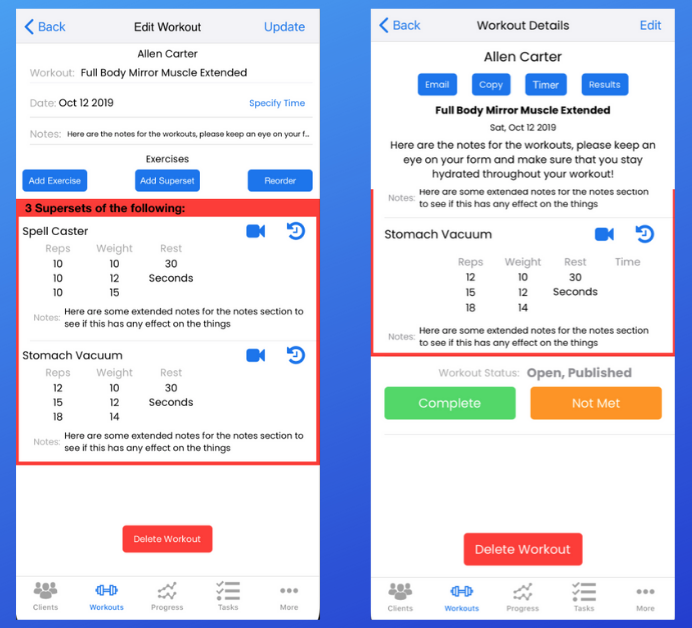 Personal Trainer iOS App Updates - New Features