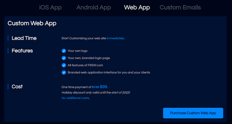 Custom Web Application for Trainers - Holiday Discount