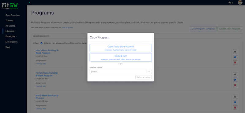 Exercise Program Management for Gyms