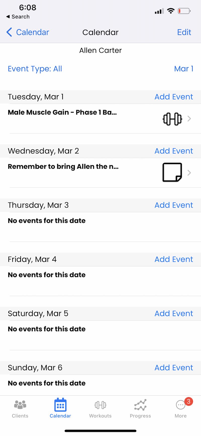 Fitness Client Notes on iOS