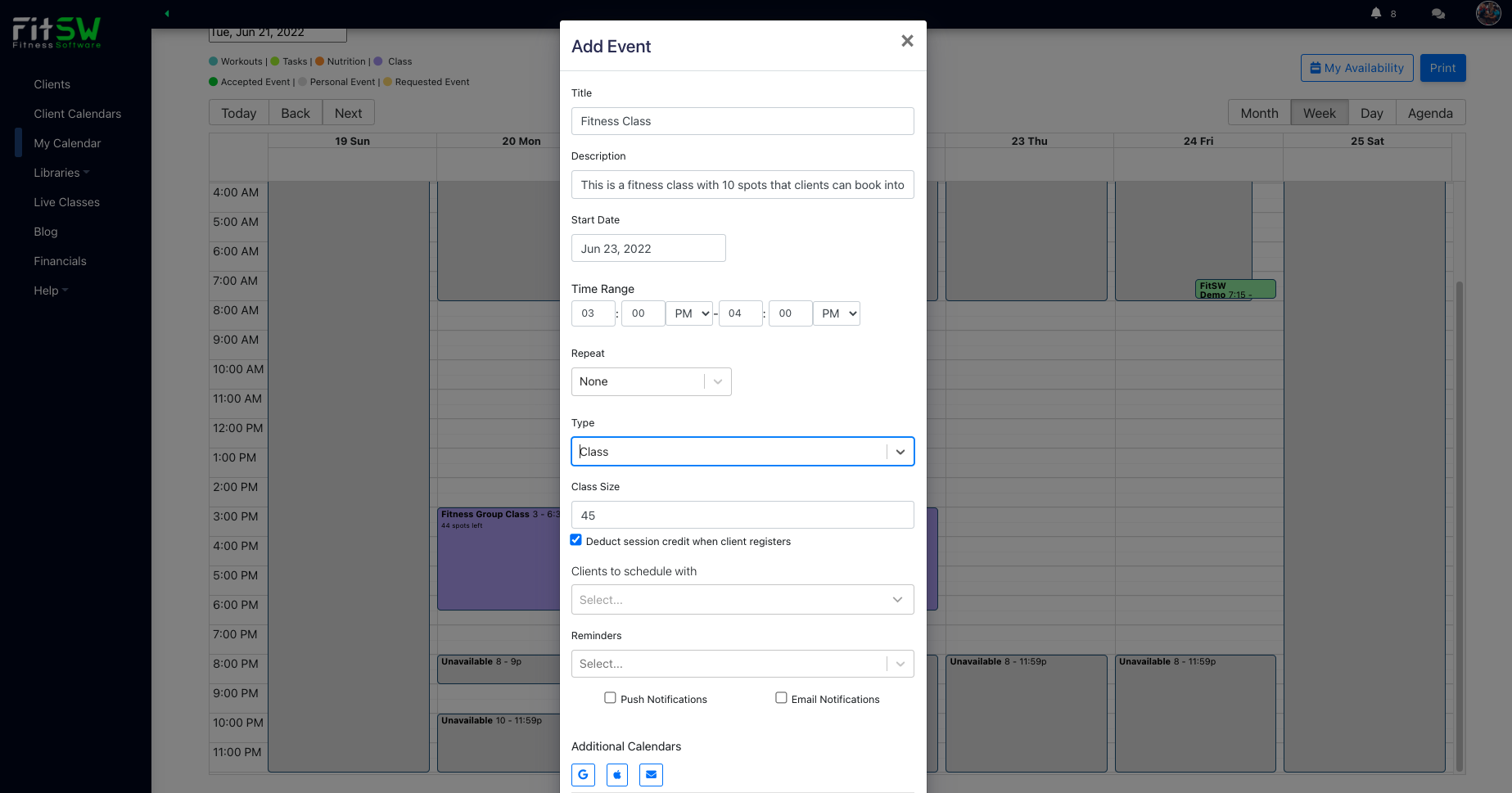 New Fitness Class Booking System